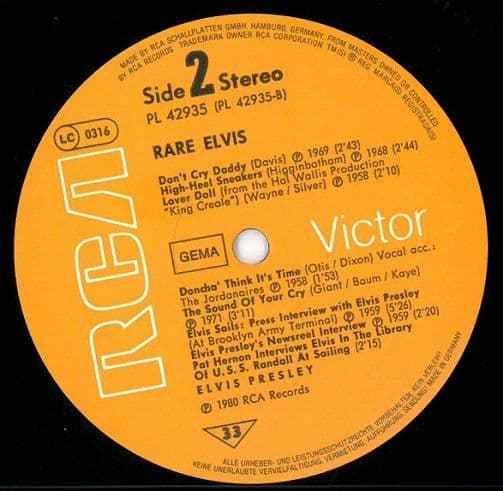 ELVIS PRESLEY Rare Elvis Vinyl Record LP RCA Victor 1980